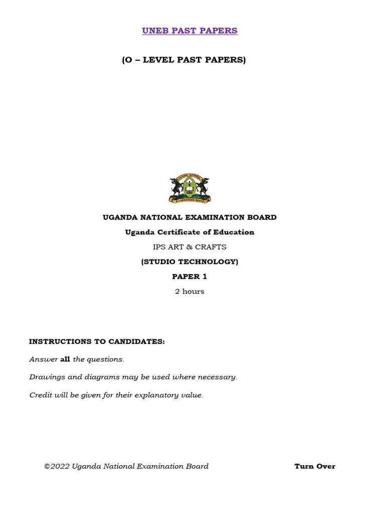 Studio Uneb Past Papers 2016 - 2022 | PDF | Textiles | Drawing