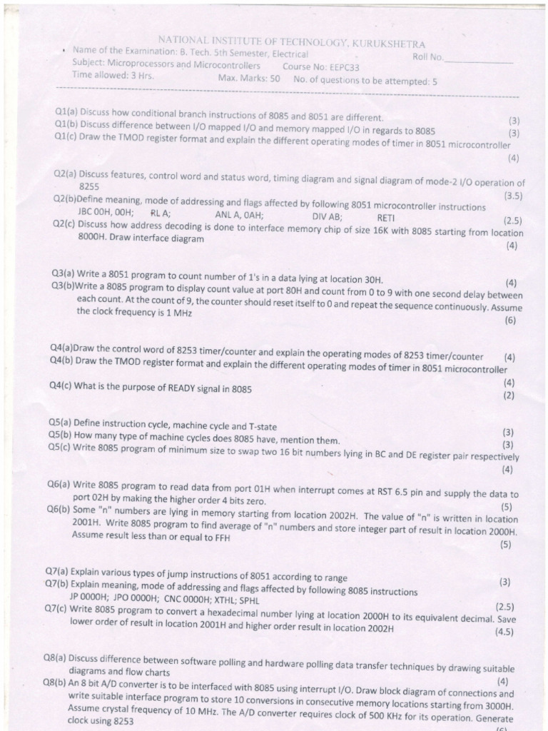 B.Tech 5th Sem Exam: Microprocessors | PDF | Integrated Circuit | Digital Electronics