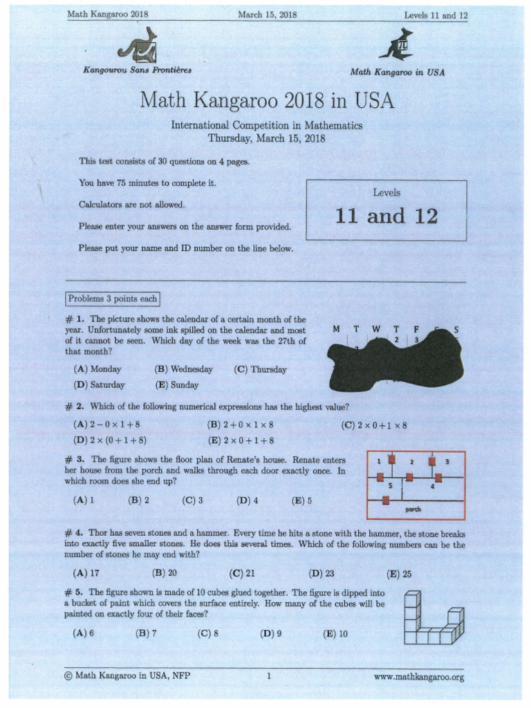 Math Kangaroo 11&12 | PDF