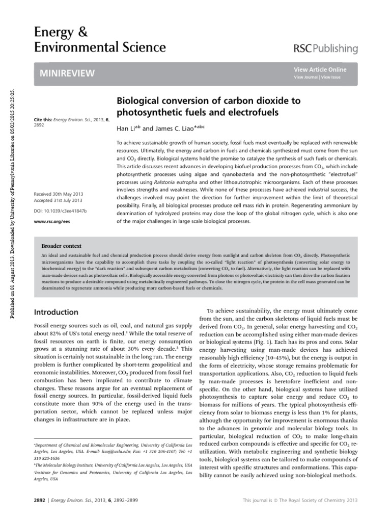 Biological Conversion of CO2 To Fuels-1 | PDF | Photosynthesis | Metabolism