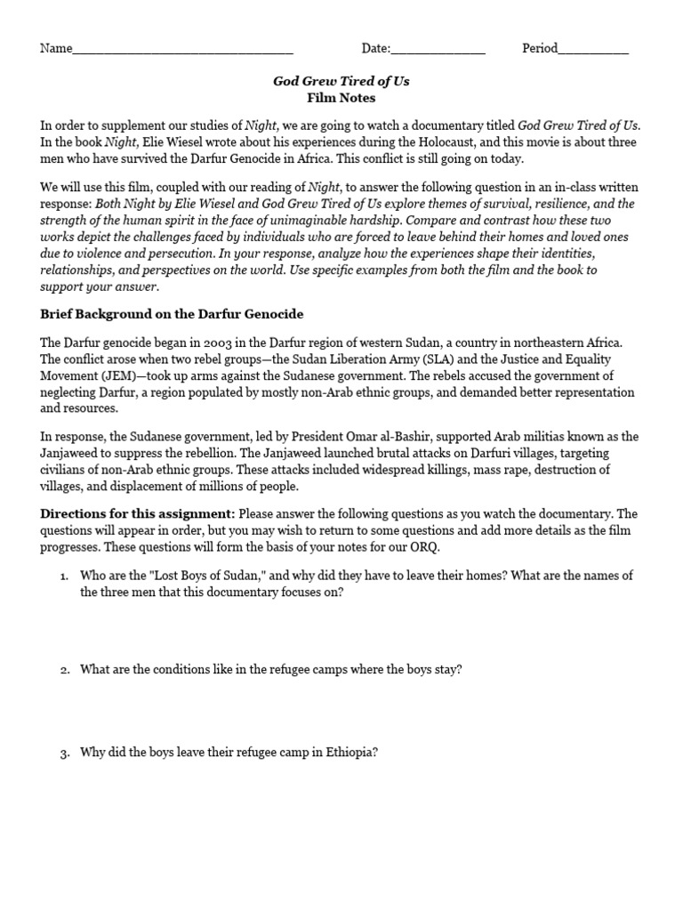 God Grew Tired of Us: Film Study Guide | PDF | Darfur | Sudan