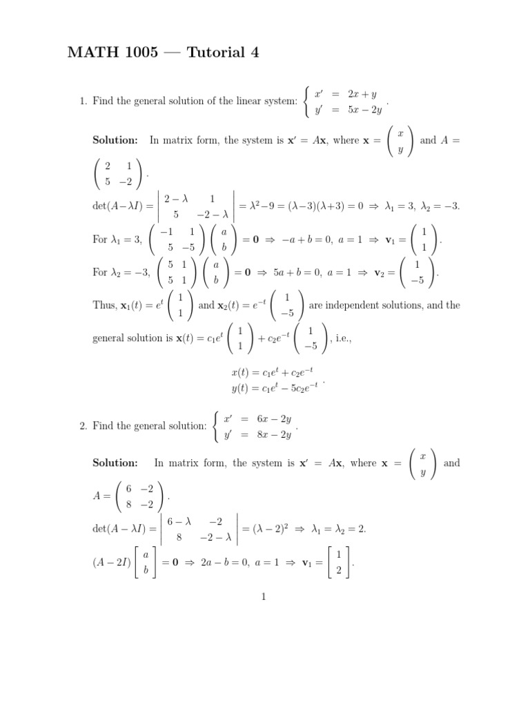 1005 Tut4-F24 | PDF | Eigenvalues And Eigenvectors | Mathematical Objects