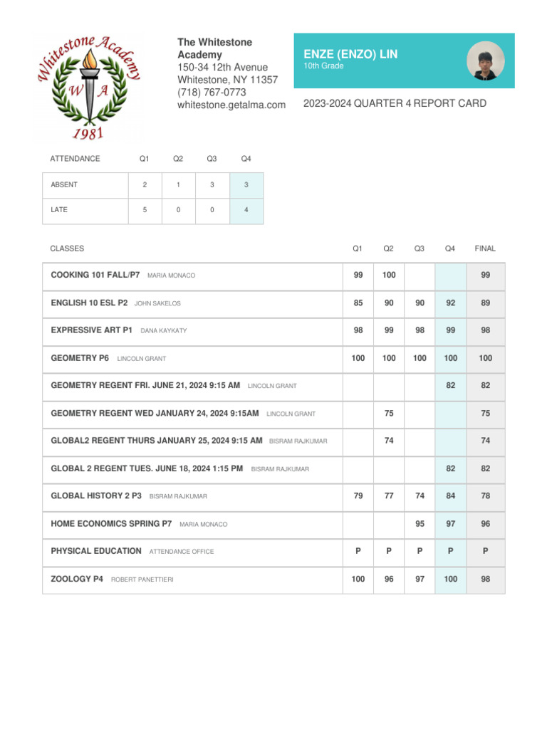 4th Quarter Report Cards - Lin, Enze (ENZO) - 63dbdba8a773654c0026aa4b ...