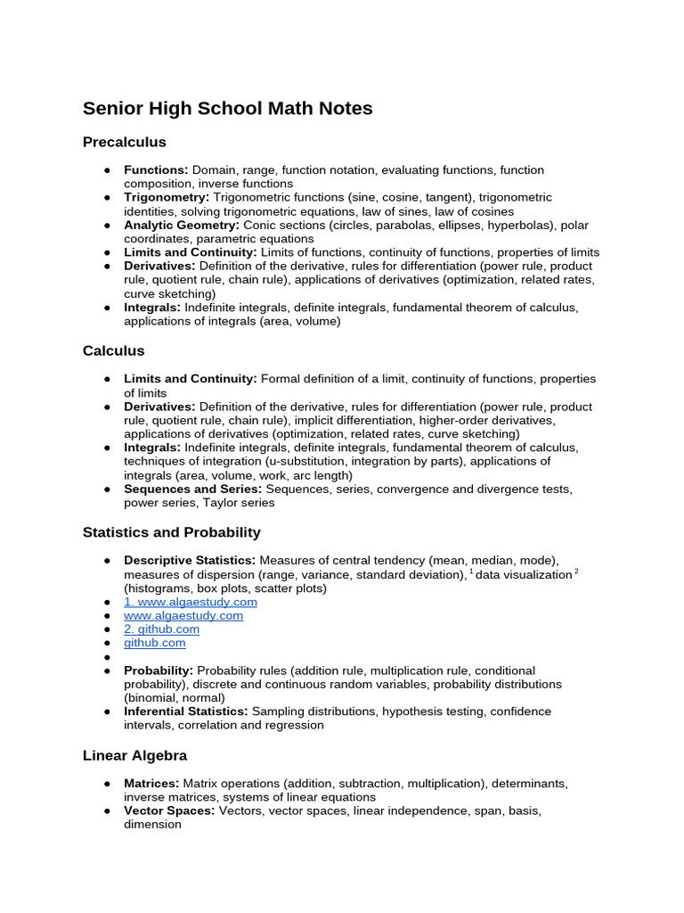 Senior High School Math Notes | PDF | Trigonometric Functions ...