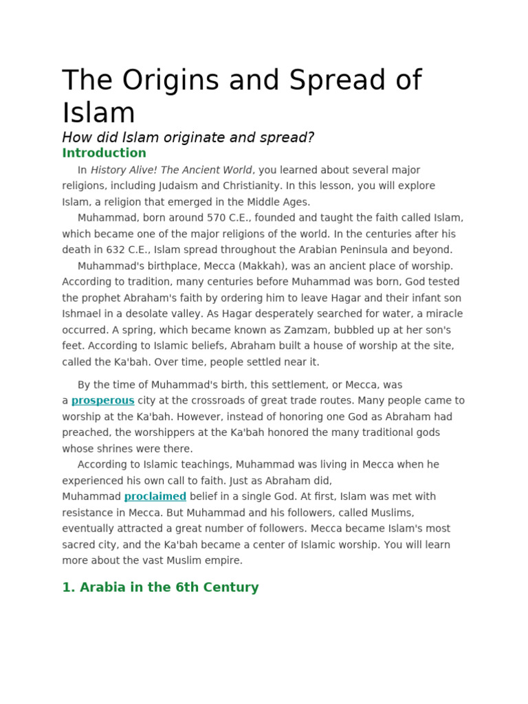 The Origins and Spread of Islam | PDF | Muhammad | Prophets And ...