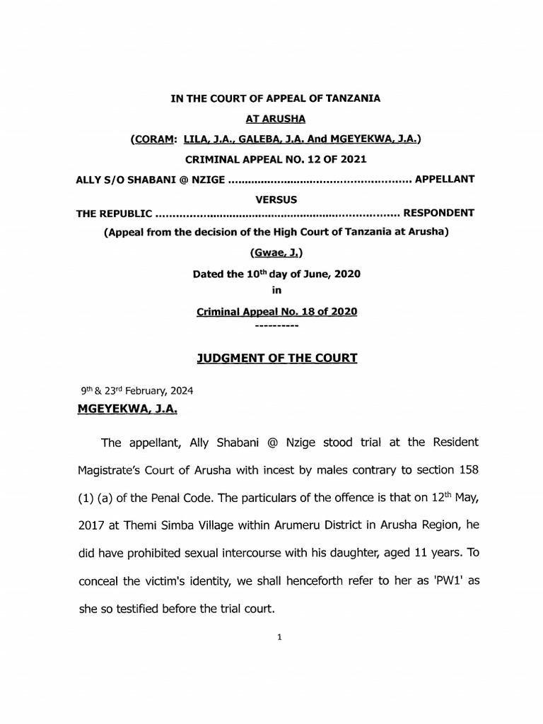 Ally So Shabani Nzige Vs Republic (Criminal Appeal No 12 of 2021) 2024 ...