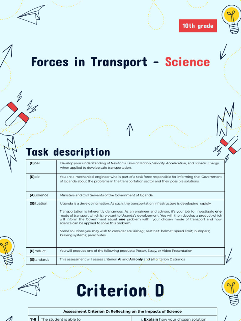 Forces in Transportation - Criterion D & A - Science - 10th Grade | PDF | Acceleration | Force