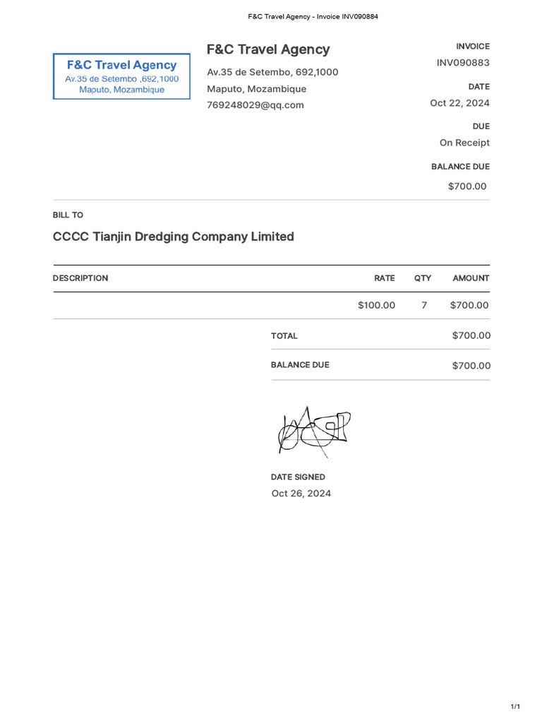 F&C Travel Invoice for Car Rental | PDF