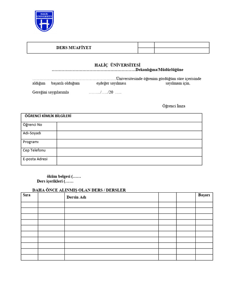 Ders Muafiyet Formu | PDF