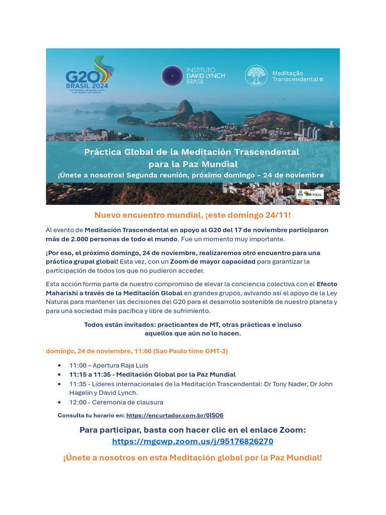 Meditación Global por la Paz Mundial 24/11 | PDF