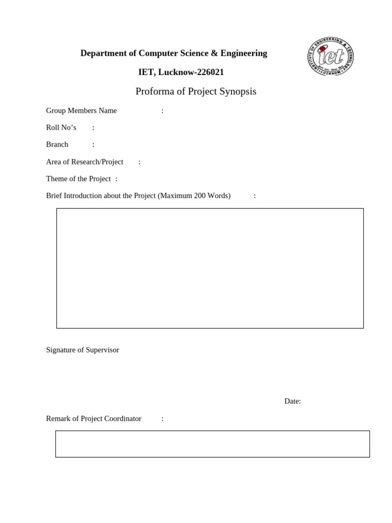 Project Proforrma | PDF