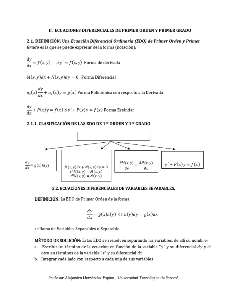 Teoría de EDO de Primer Orden y Primer Grado | PDF | Ecuaciones | Integral
