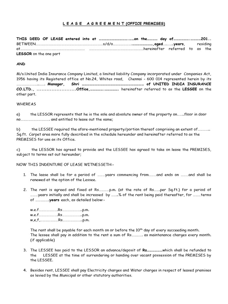 DRAFT LEASE AGREEMENT - BO 3 Vizag | PDF | Lease | Taxes