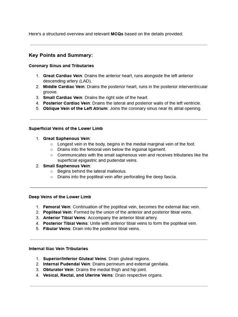 Lower Limb v. | PDF | Vein | Coronary Circulation