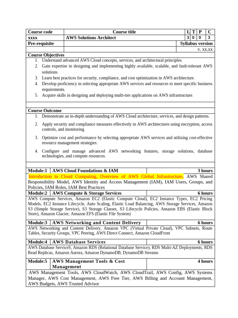 AWS Solutions Architect Syllabus | PDF | Amazon Web Services | Cloud ...