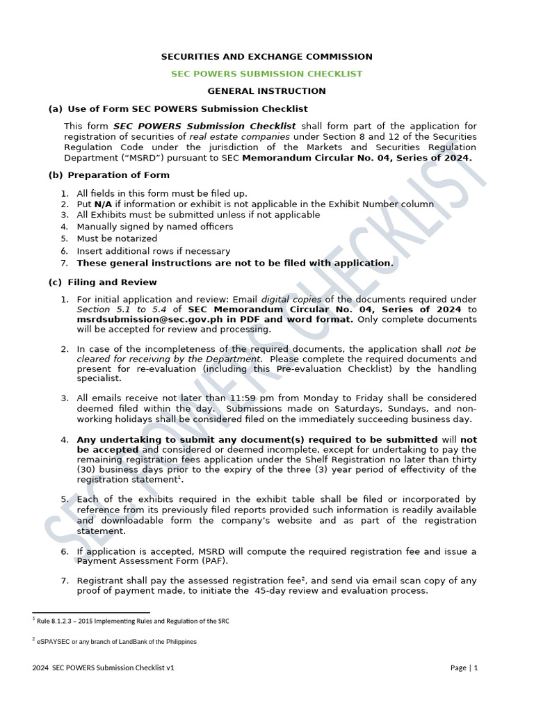 SEC Powers Submission Checklist 2024 | PDF | U.S. Securities And ...