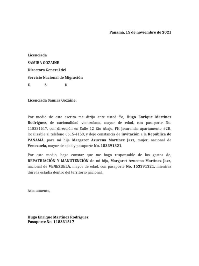 Carta Migracion - Reagrupacion Familiar | PDF