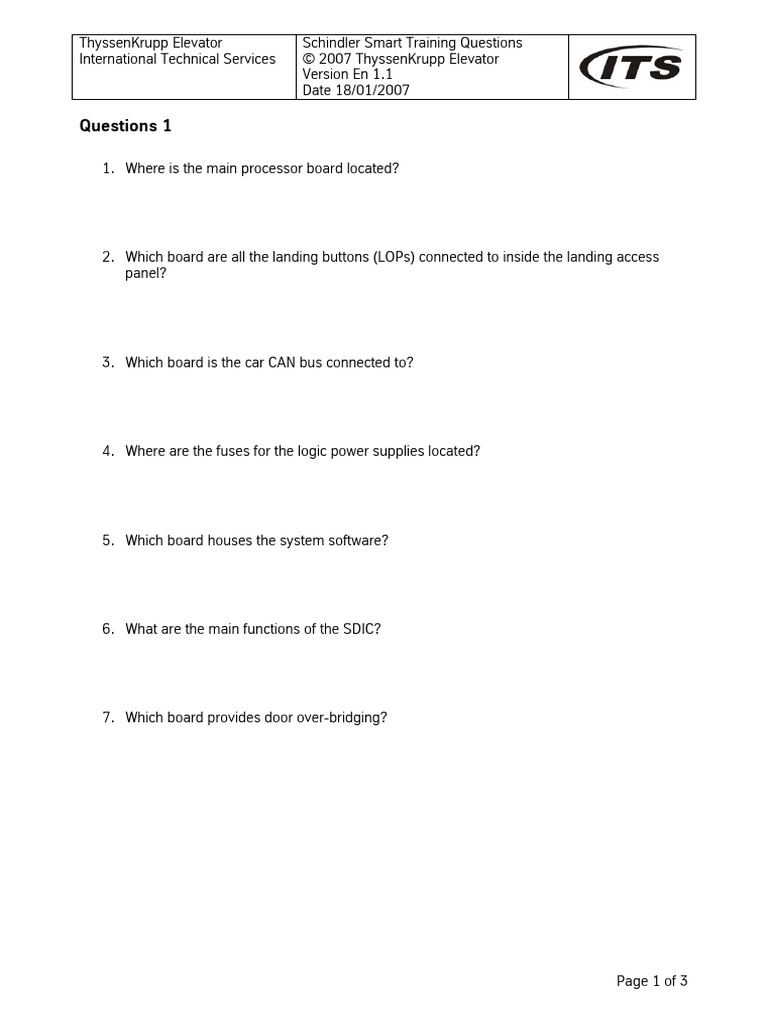 Schindler Smart Training Questions en | PDF