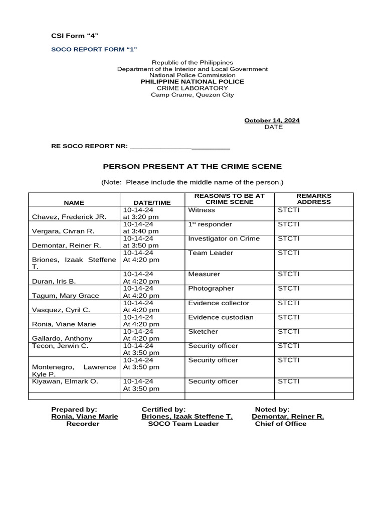 CSI Form 4 SOCO Report Forms | PDF | Criminology | Criminal Justice