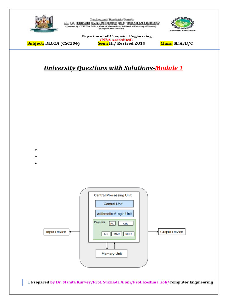 DLCOA-Module 1-University Questions With Solutions | PDF | Central Processing Unit | Logic Gate