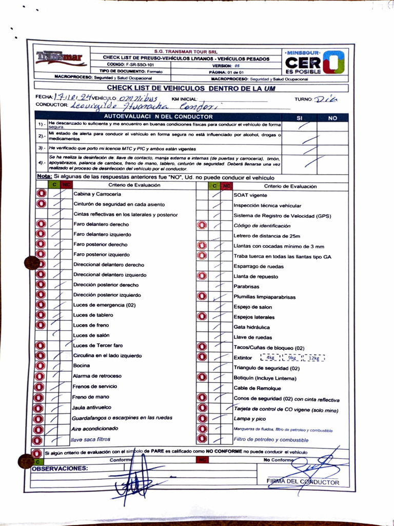 Check List U. v. | PDF | Estilos de carrocería | Tecnologías automotrices