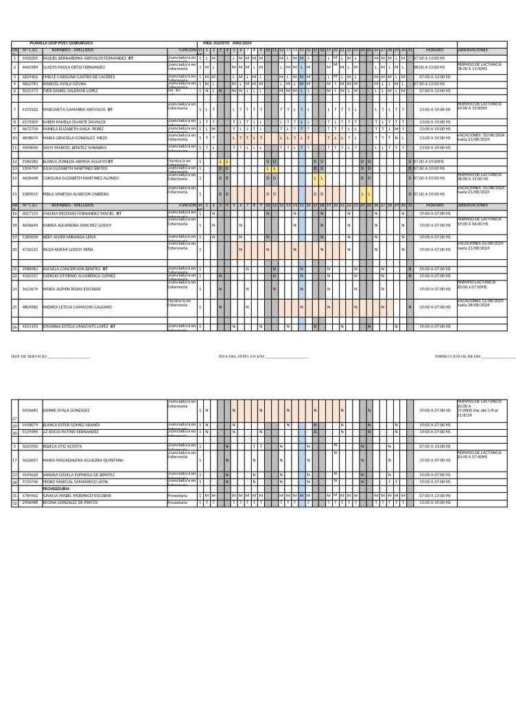 Planilla Agosto Plan Piloto | PDF