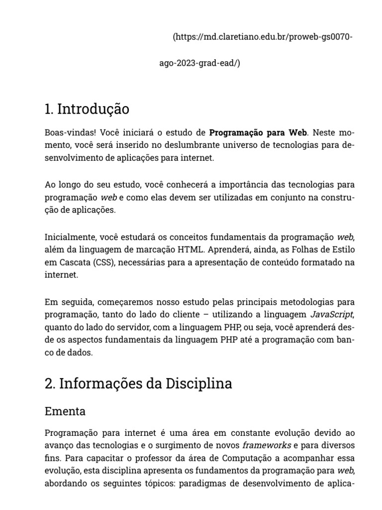 Fundamentos de Programação Web EAD | PDF | Xhtml | Rede mundial de ...