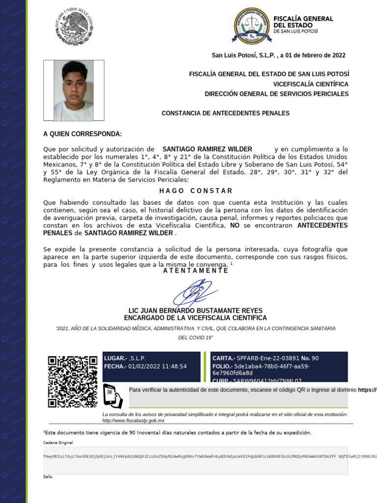 Constancia de Antecedentes No Penales | PDF | Gobierno
