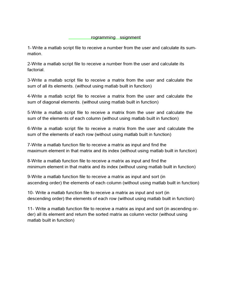 Matlab Programming Assignment | PDF Matlab Programming Assignment | PDF