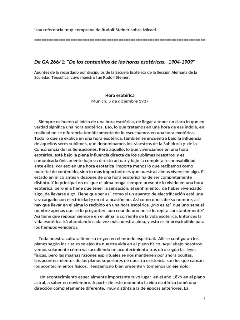 GA 266-1 Una Referencia Muy Temprana de Rudolf Steiner Sobre Micael ...