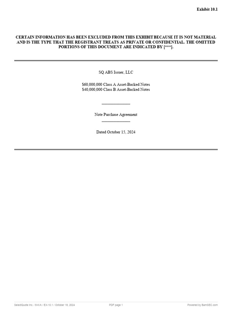 SLQT $100mm Asset Back Notes (Securitization Deal Oct 2024) | PDF ...