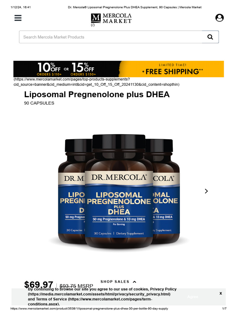 Dr. Mercola® Liposomal Pregnenolone Plus DHEA Supplement, 90 Capsules - Mercola Market | PDF
