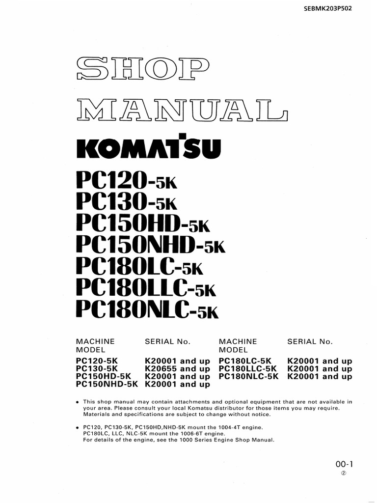 Komatsu PC120-5K PC130-5K PC150-5K PC180-5K Workshop Manual | PDF