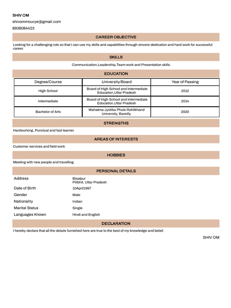 Resume - SHIV OM - Format7 | PDF