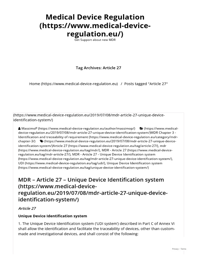 Article 27 Archives - Medical Device Regulation | PDF