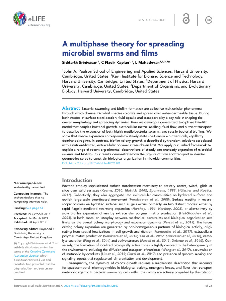 A Multiphase Theory For Spreading Microbial Swarms | PDF | Bacteria ...