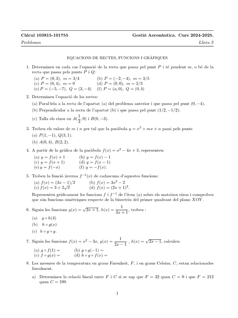 Llista 3 Problemes Càlcul | PDF