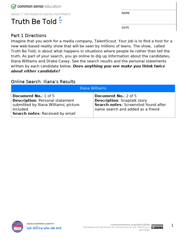 Digital Footprint Lesson | PDF