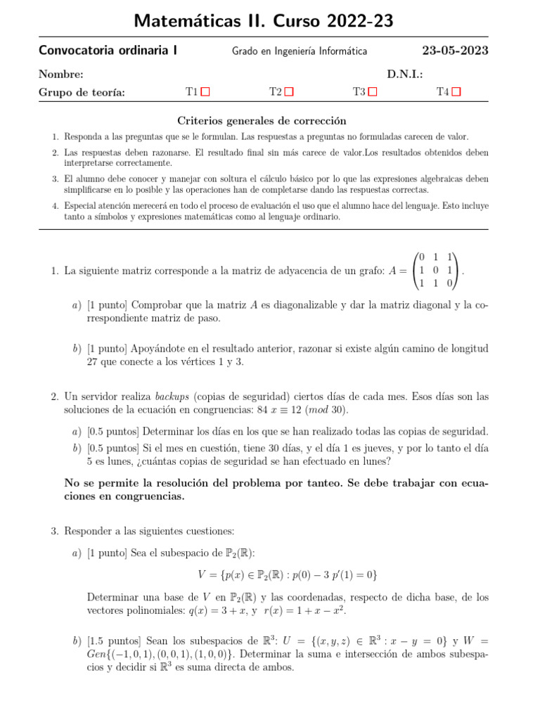 23 Conv I2023 | PDF | Matriz (Matemáticas) | Teoría de grafos