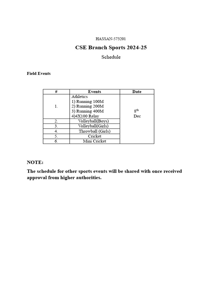 CSE Field Event Schedule 2024-25 | PDF