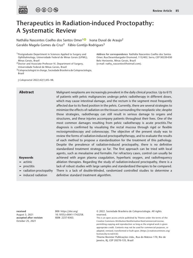 Therapeutics in Radiation-Induced Proctopathy A Sy | PDF | Radiation ...