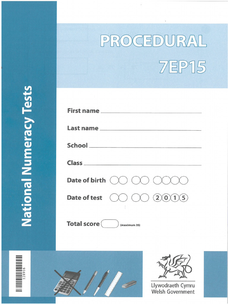 Numeracy Procedural Test Year 7 2015 | PDF