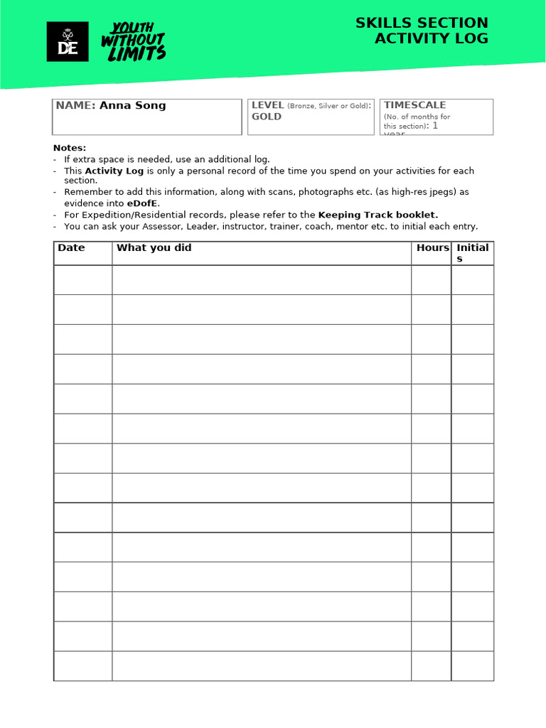 Activity Log Skills | PDF
