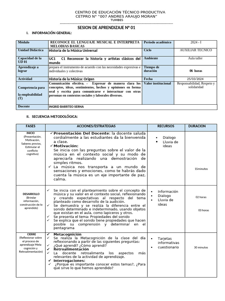 Sesion de Aprendizaje Diario para Imprimir | PDF | Evaluación | Aprendizaje