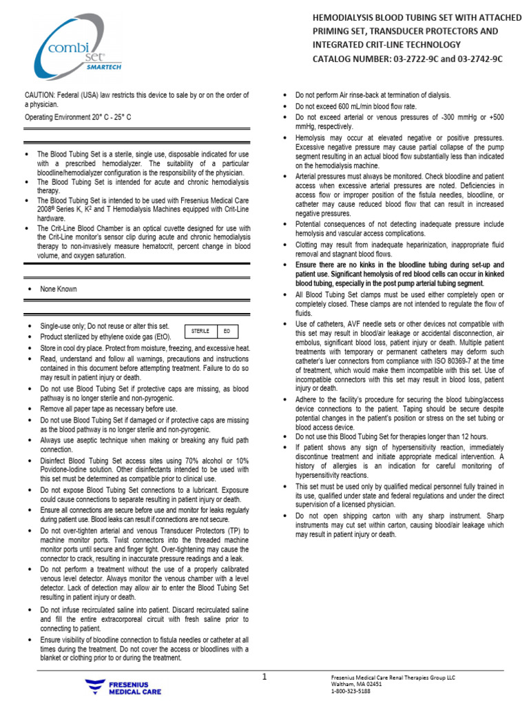 G71-4582 - CombiSet SMARTECH | PDF | Hemodialysis | Medical Specialties