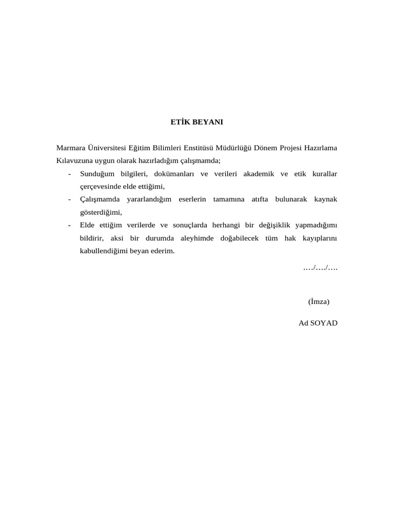 EK1 Etik Beyan Formu | PDF