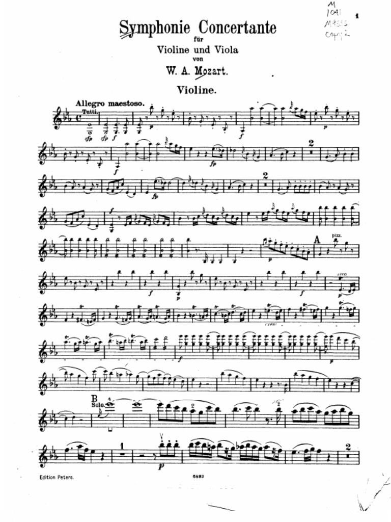 (Free Scores - Com) Mozart Wolfgang Amadeus Symphonie Concertante Mib Majeur Violin Part 3662 ...