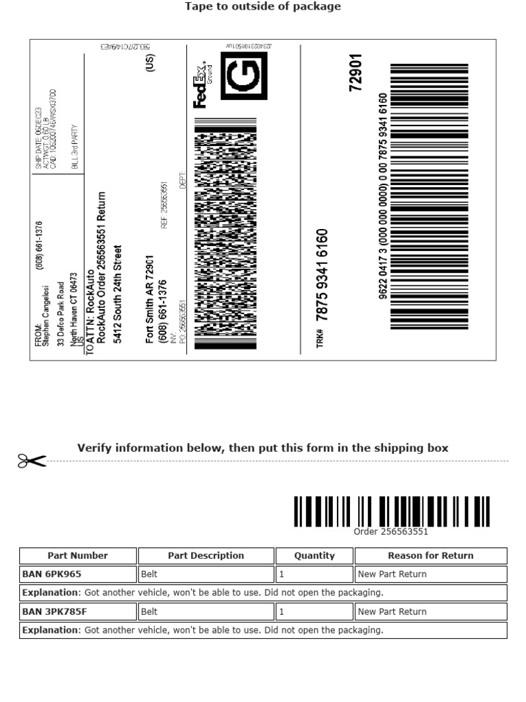 Return Instructions For Order 256563551 | PDF