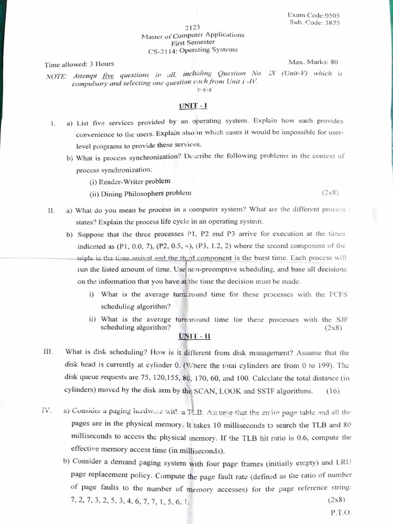 OS Exam | PDF | Computer Data Storage | Software Engineering