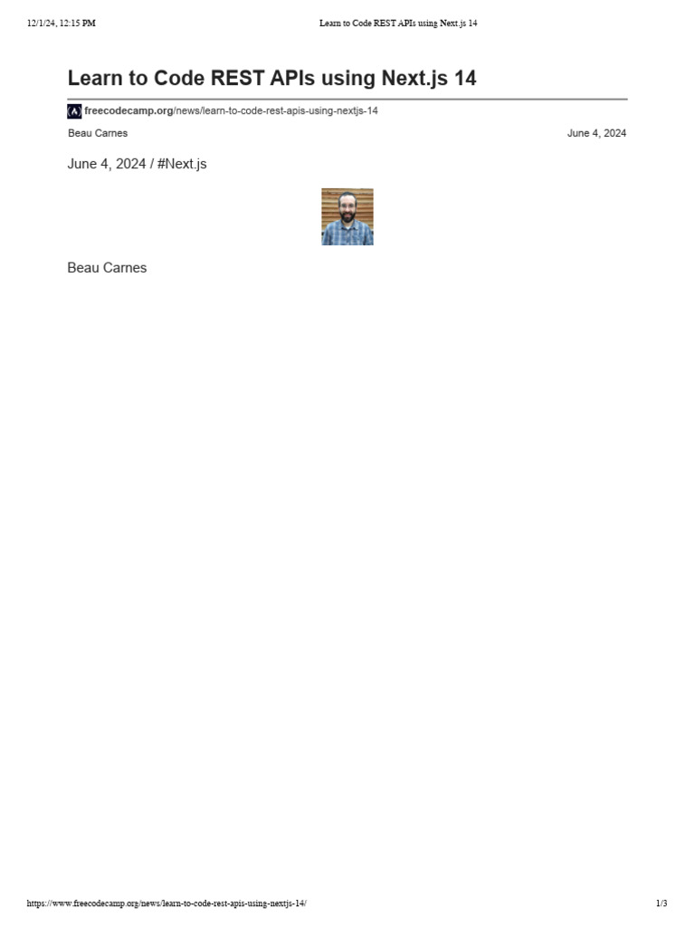 Learn To Code REST APIs Using Next - Js 14 | PDF | Databases | Computing Learn To Code REST APIs Using Next - Js 14 | PDF | Databases | Computing